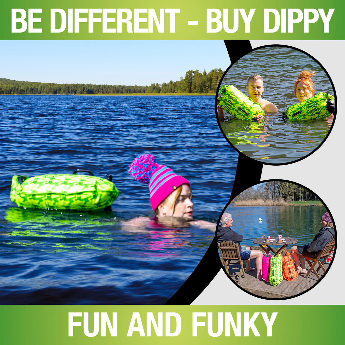 DIPPY 28 Litre Swim Dry Bag & Tow Float in Lime Green Camo – Dippy Swim