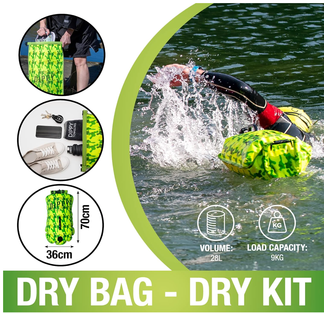 DIPPY 28 Litre Swim Dry Bag & Tow Float in Lime Green Camo – Dippy Swim
